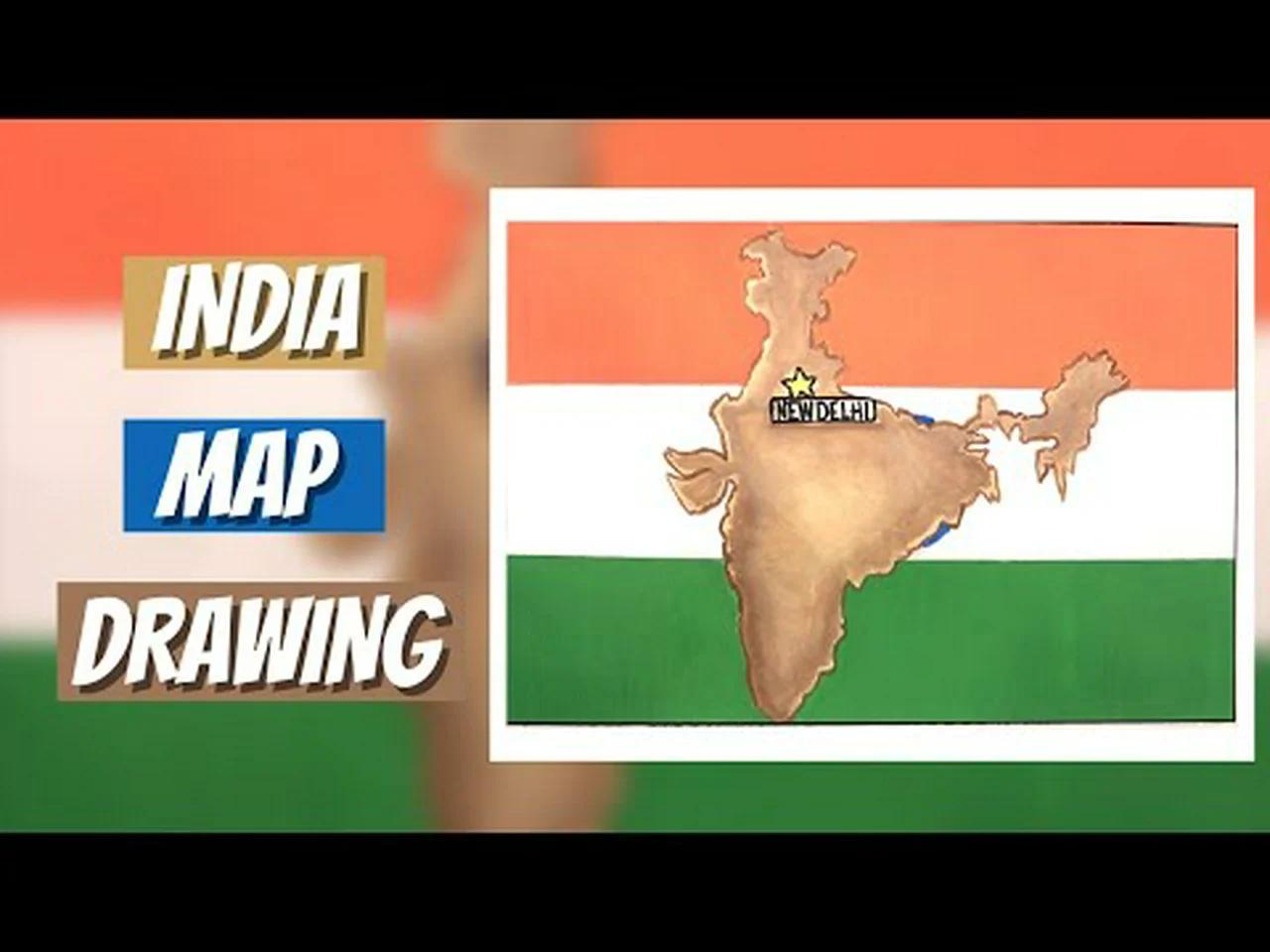 Drawing India Map W/ Flag | Acrylic Painting | Asia Geography