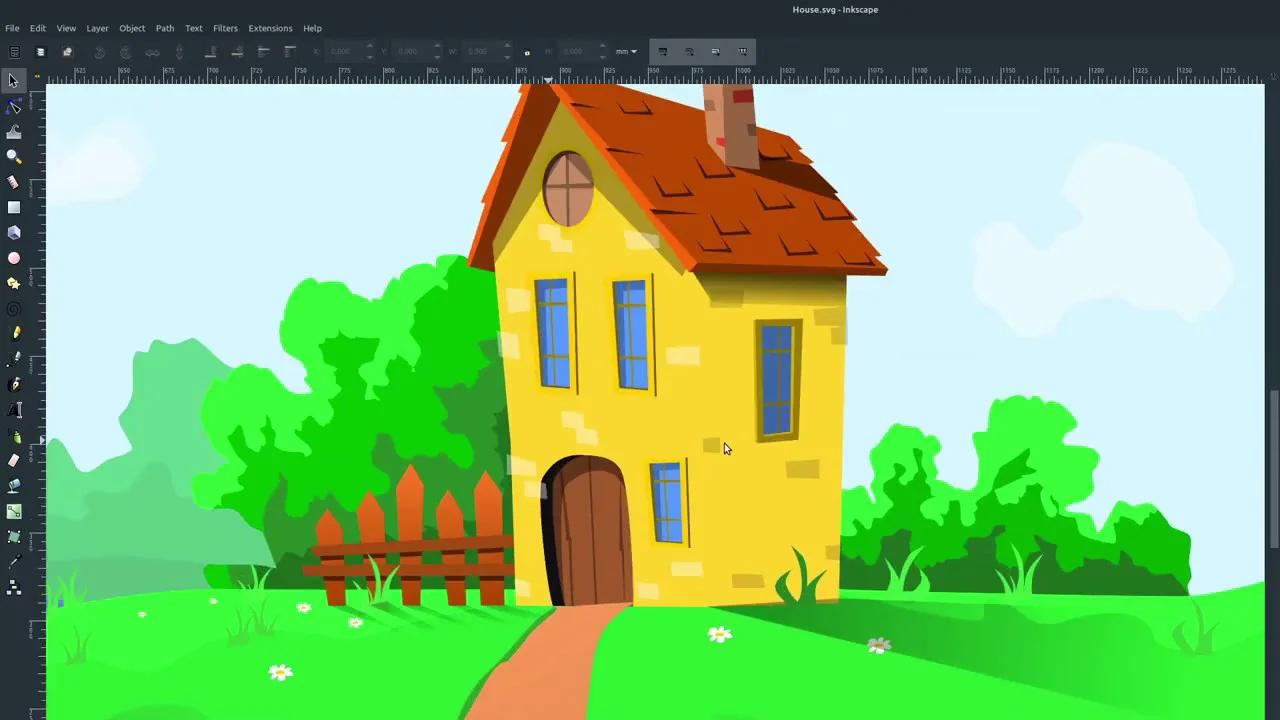 Inkscape | Draw River and Landscape for House Scene (Speed Art 2 of 2)