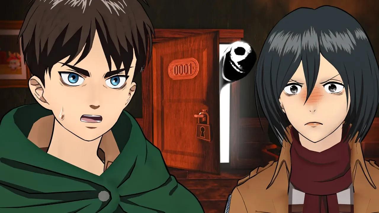 Eren Yeager e Mikasa Ackerman jogando ROBLOX DOORS no AOT VR