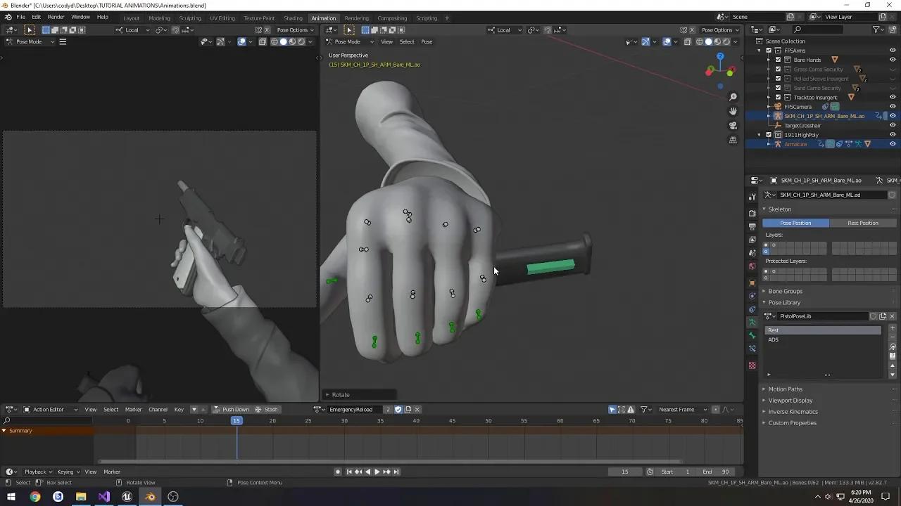 Blender 2.8 FPS animation to UE4 Part 23: "Making Reload Animation"