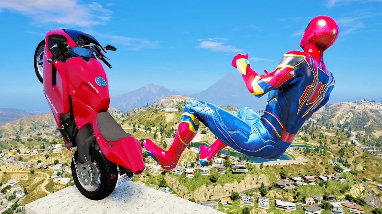 GTA 5 Iron Spiderman Motorcycle Stunts/Fails/Ragdolls Episode 09 ...