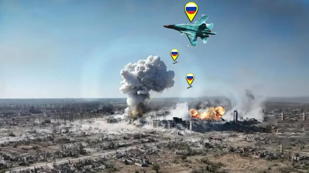 Xavier Moreau : Un Su-34 russe bombarde des positions ukrainiennes avec de nouvelles bombes FAB-3000