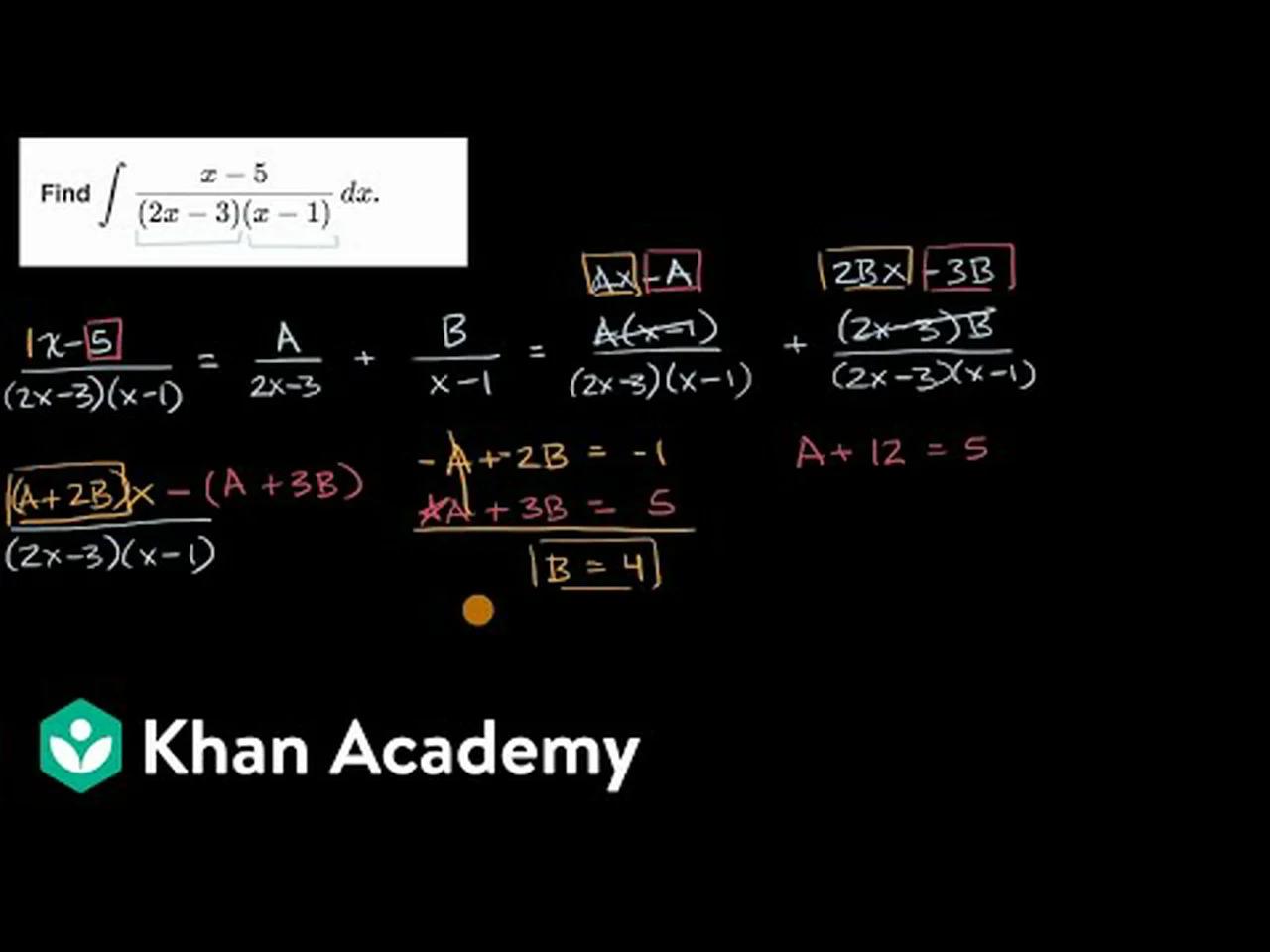 Integration with partial fractions | AP Calculus BC | Khan Academy