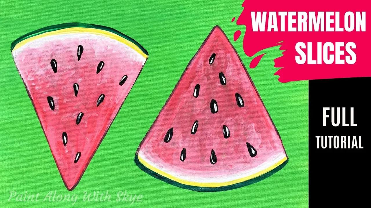 🍉EP167- 'Watermelon Slices' easy summer acrylic painting tutorial for beginners step-by-step