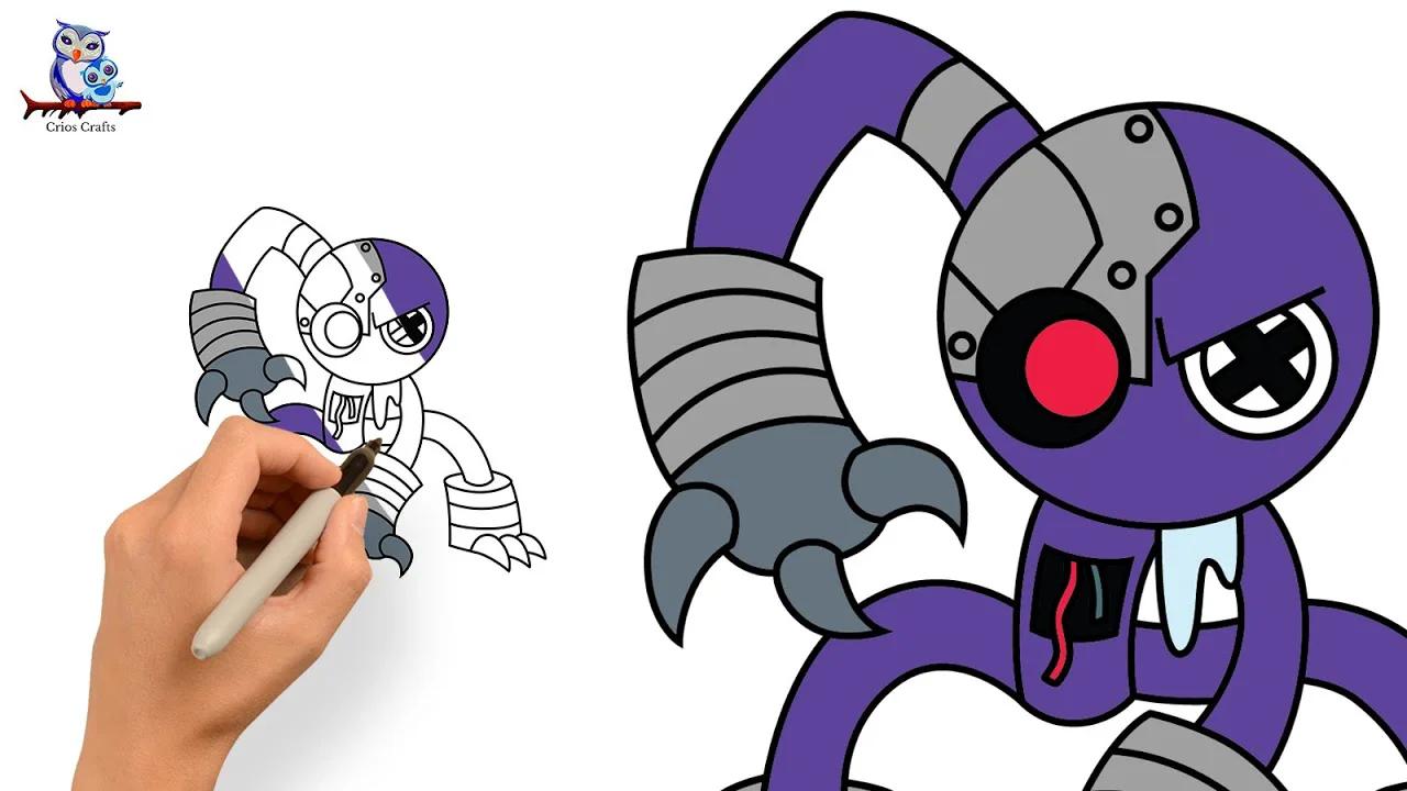 How to Draw Rainbow Friends Cyborg Purple - Step by Step