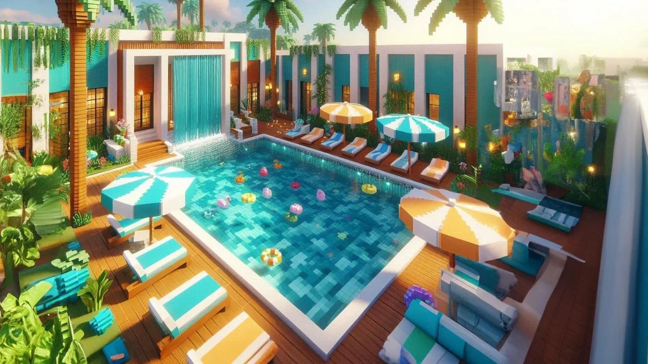 How To Make A Swimming Pool with Sun Chairs in Minecraft
