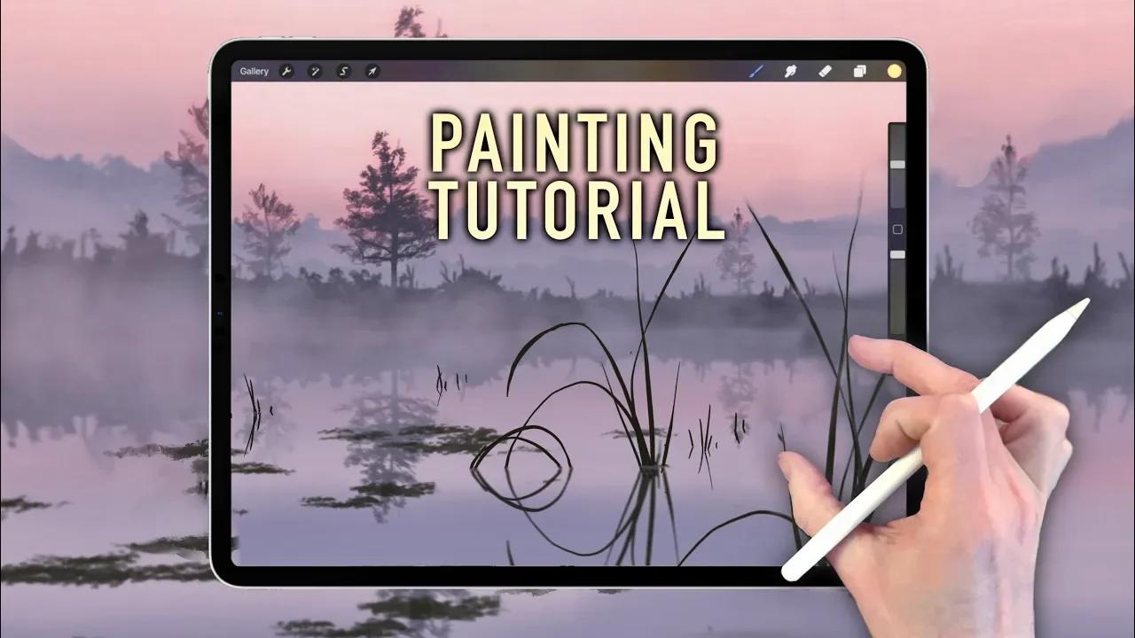 IPAD PAINTING TUTORIAL - Easy Mountain Sunset landscape in Procreate