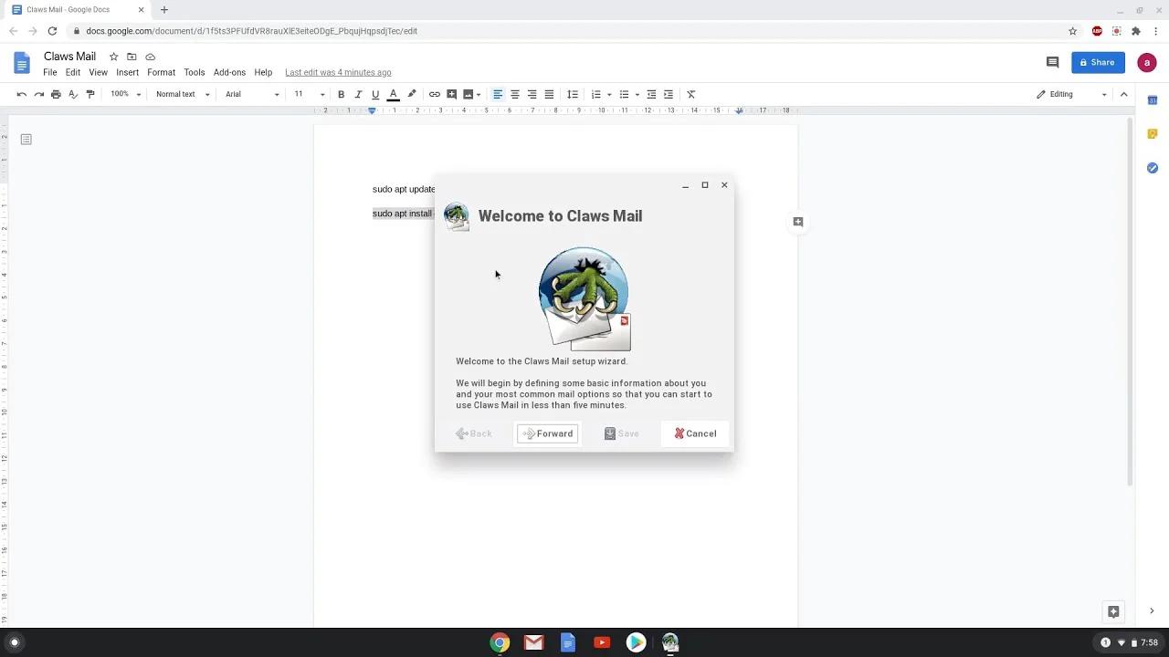 How to install Claws Mail on a Chromebook