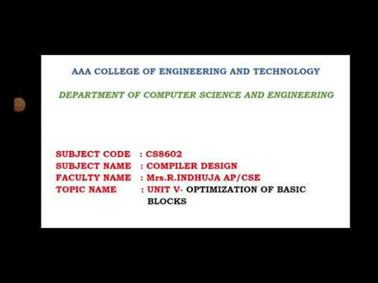 Optimisation Of Basic Blocks Optimisation Of Basic Blocks Code