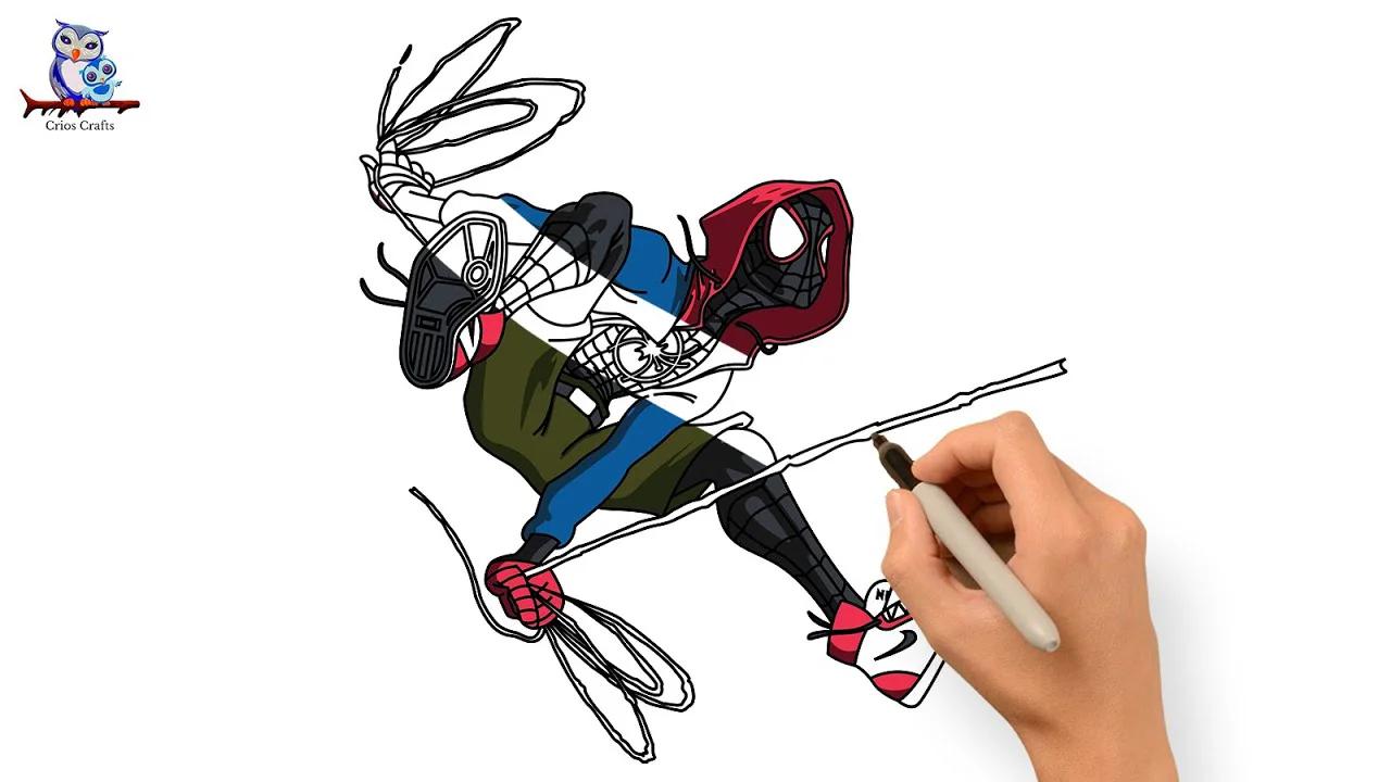 How to Draw Miles Morales Spider-Man Swinging - Into the Spider-Verse