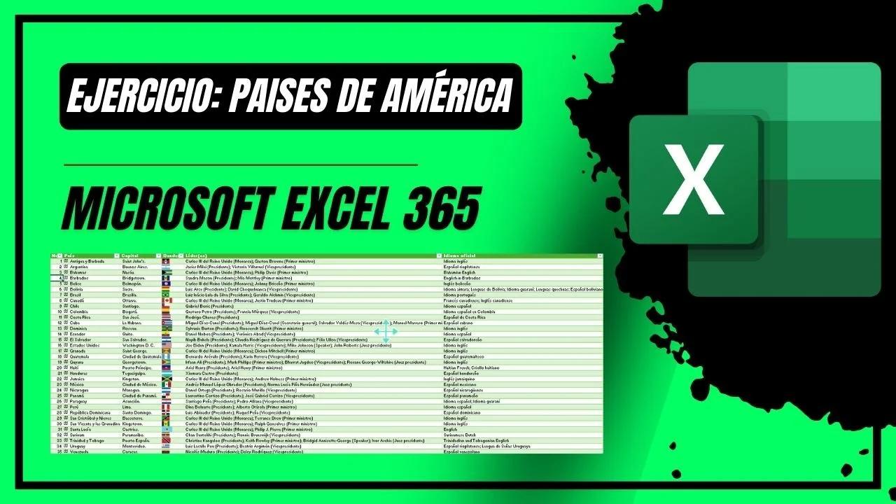 Ejercicio países de América en Microsoft Excel