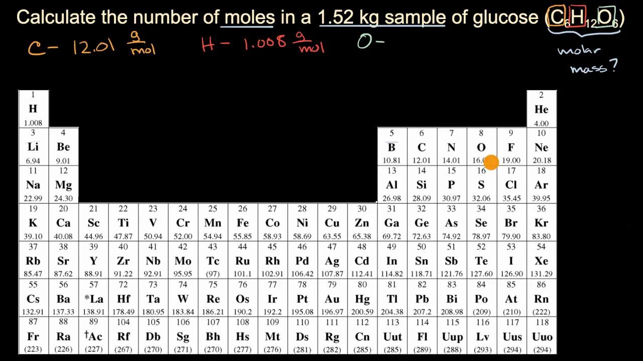 Example calculating moles in mass of sample