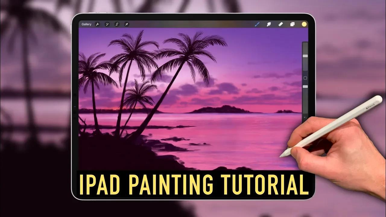 IPAD PAINTING TUTORIAL - Palm Tree Beach landscape in Procreate