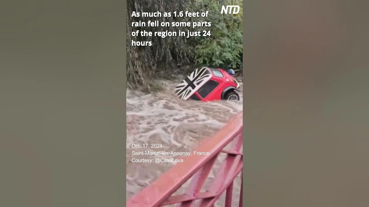 VIDEO: Mini Cooper Swept Down River During Flood in France's Ardèche Region