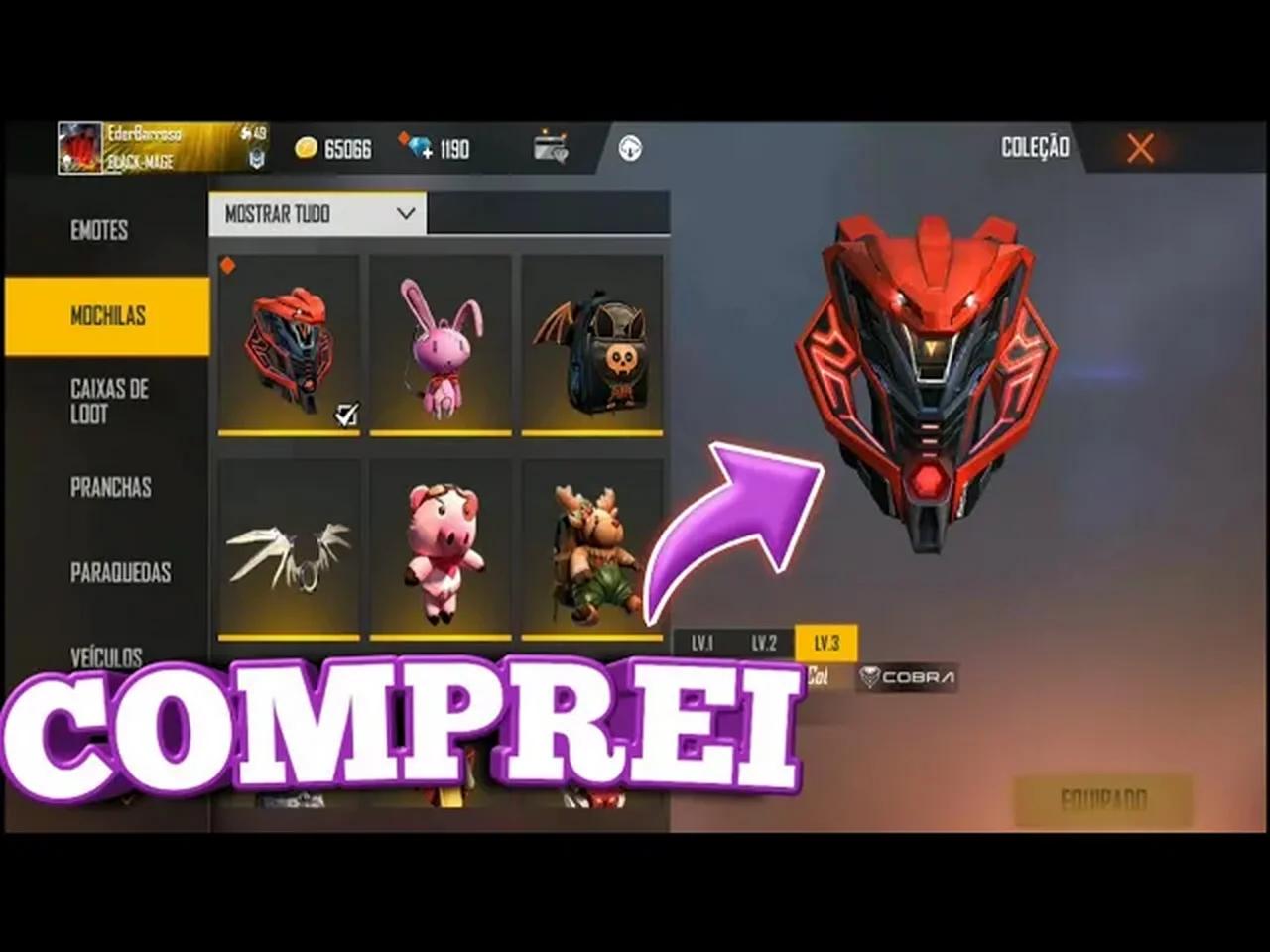 COMPREI RECARGA MOCHILA DIA DO COBRA NO FREE FIRE