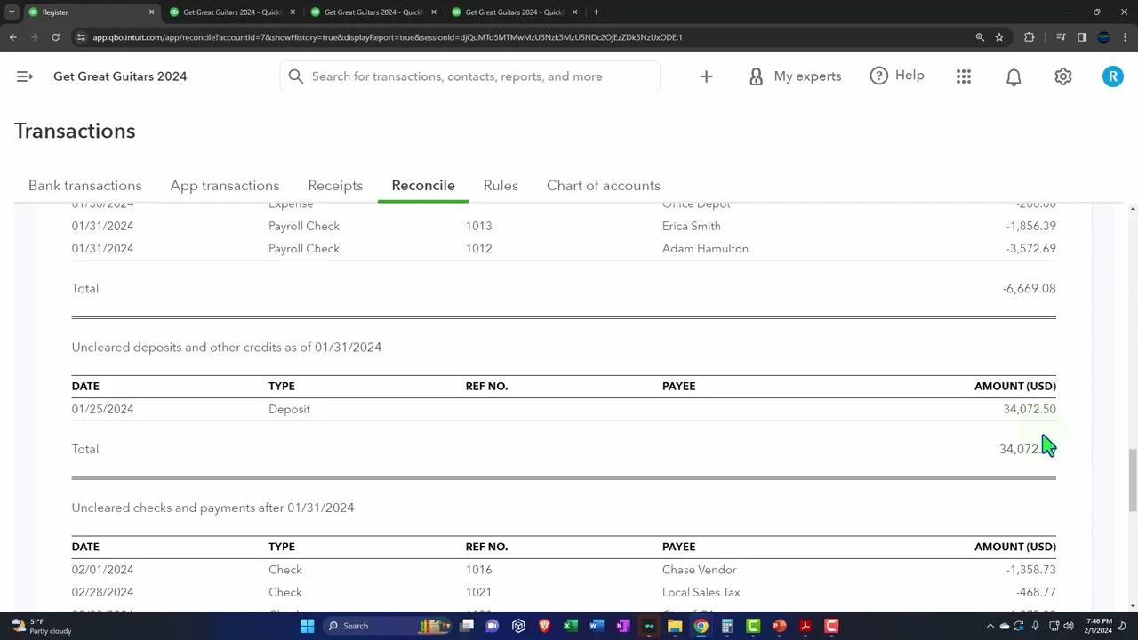 Bank Reconciliation Reports Month # 1 9120 QuickBooks Online 2024