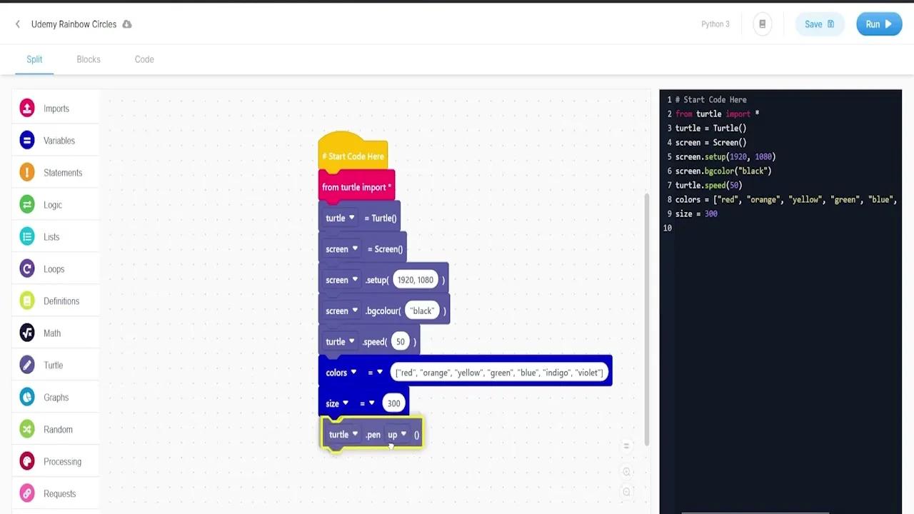 Coding Made Easy: Creating A Rainbow Circles In Block Scripting and Python
