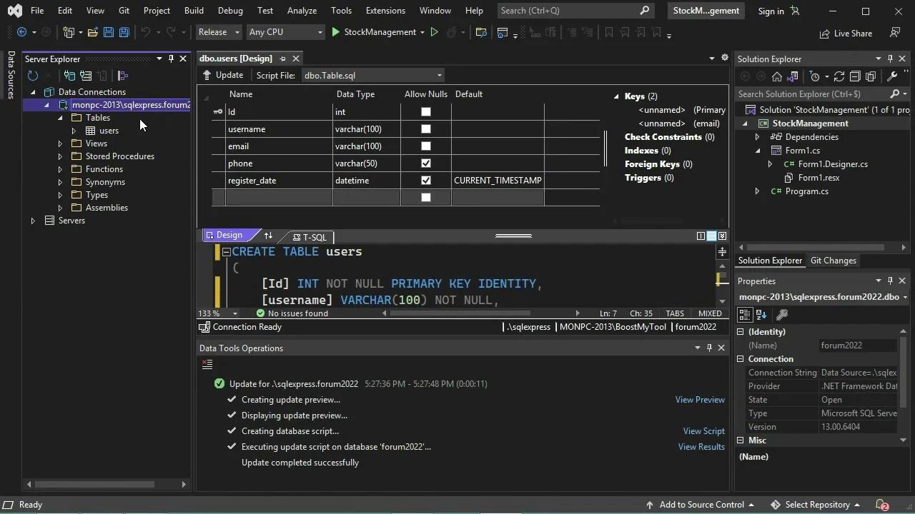 Connect to SQL Server Using Visual Studio 2022 and Run SQL Queries Create Read Update Delete