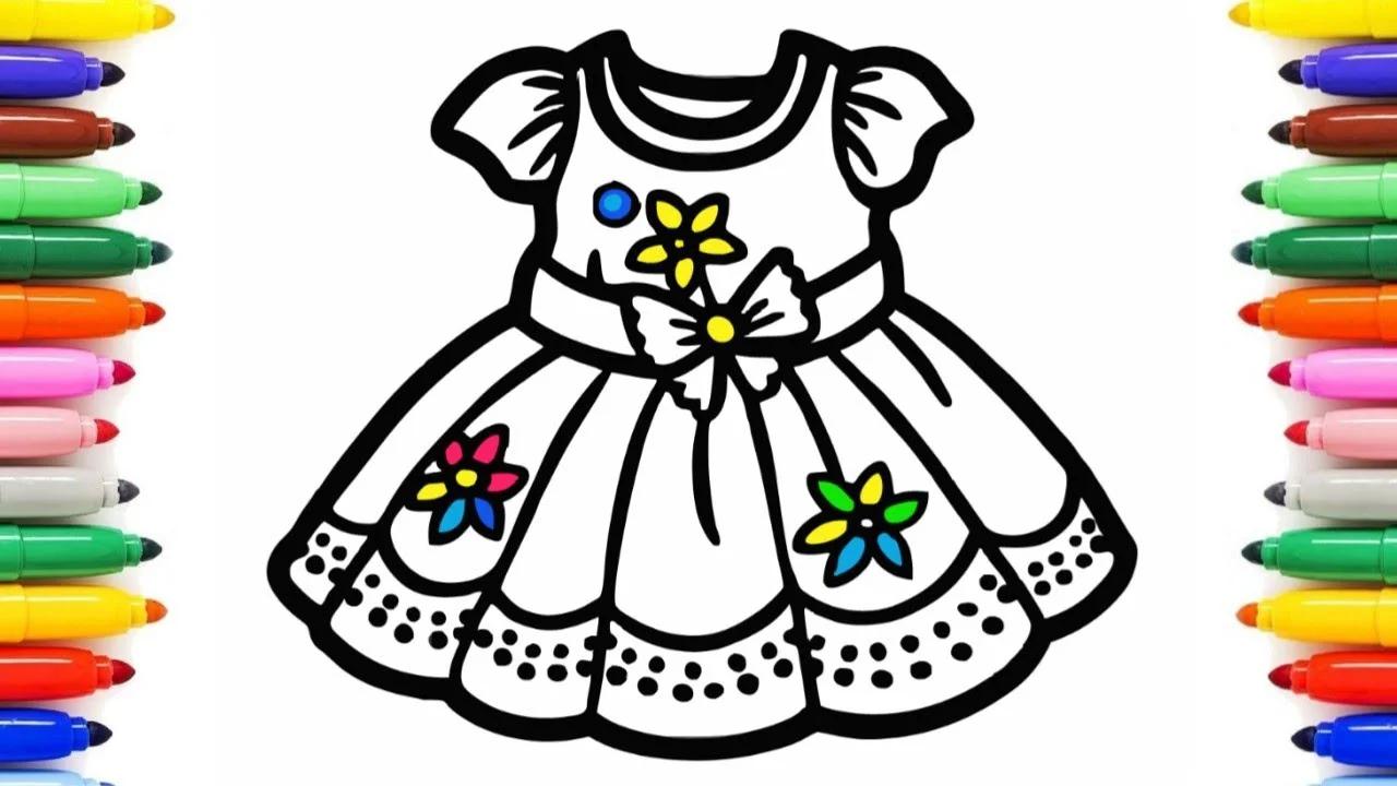 How to draw Cute Dress easily 🌈🎊 Drawing and coloring 🔴🟡🔵 Drawing tutorial