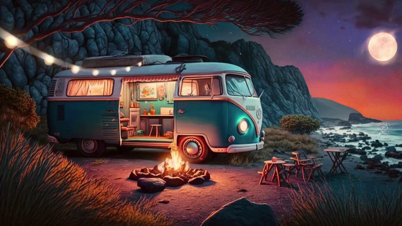 CAMPER VAN BY THE SEA ASMR AMBIENCE - Sounds of Ocean Waves, Crackling ...
