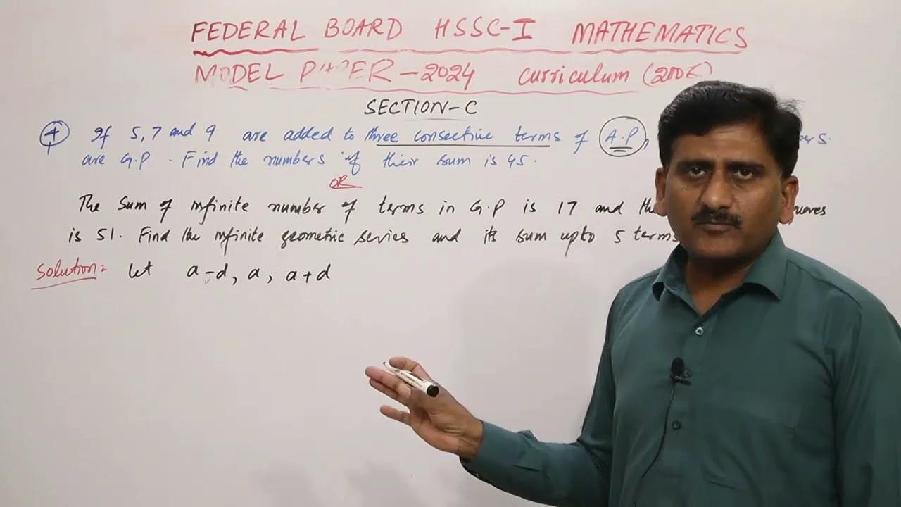 Federal Board Model Paper Maths 2024 Class 11 section C q 4