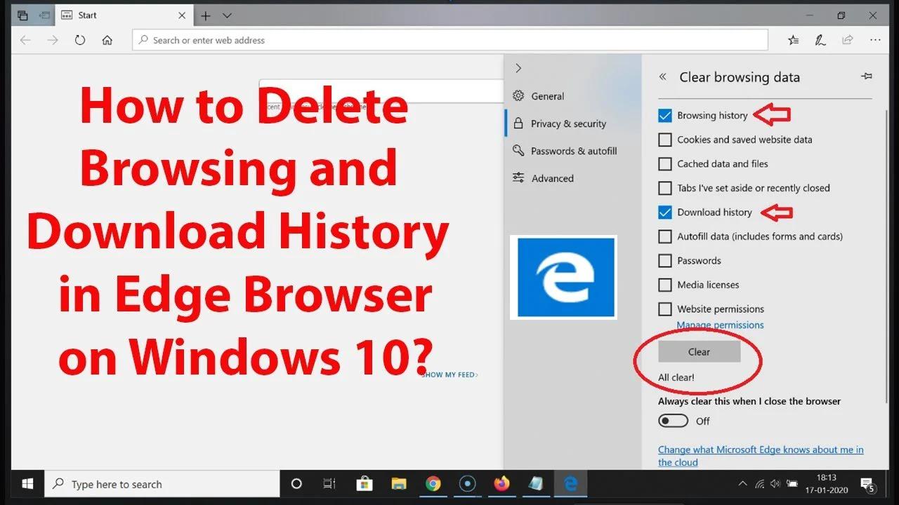 How to Delete Browsing and Download History in Edge Browser on Windows 10?