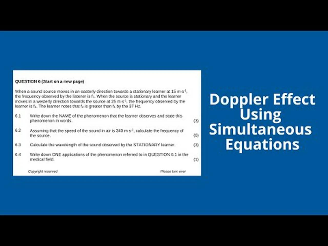 Doppler Effect Using Simultaneous Equations Grade 12 Physical Science