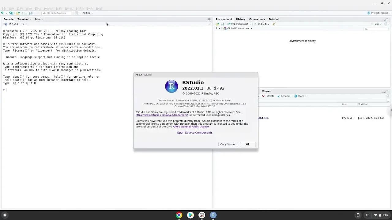 How to install RStudio and R 4.2.1 on a Chromebook