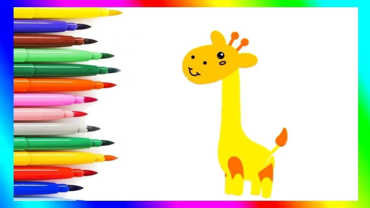 How to draw Ziraf coloring for kids easy step by step 🌈🎊 kids drawing 🟢 ...