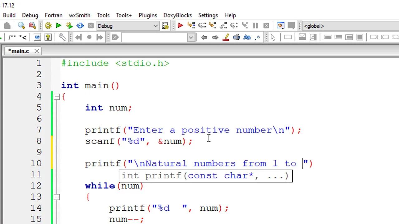 C Program To Print Natural Numbers From 1 To N In Reverse Order Using While Loop