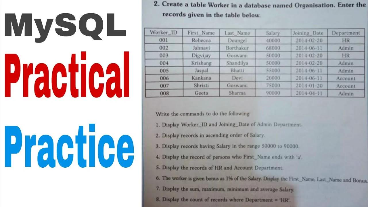 MySQL Practical Practice - Class 10 Chapter 3 - Database Part II
