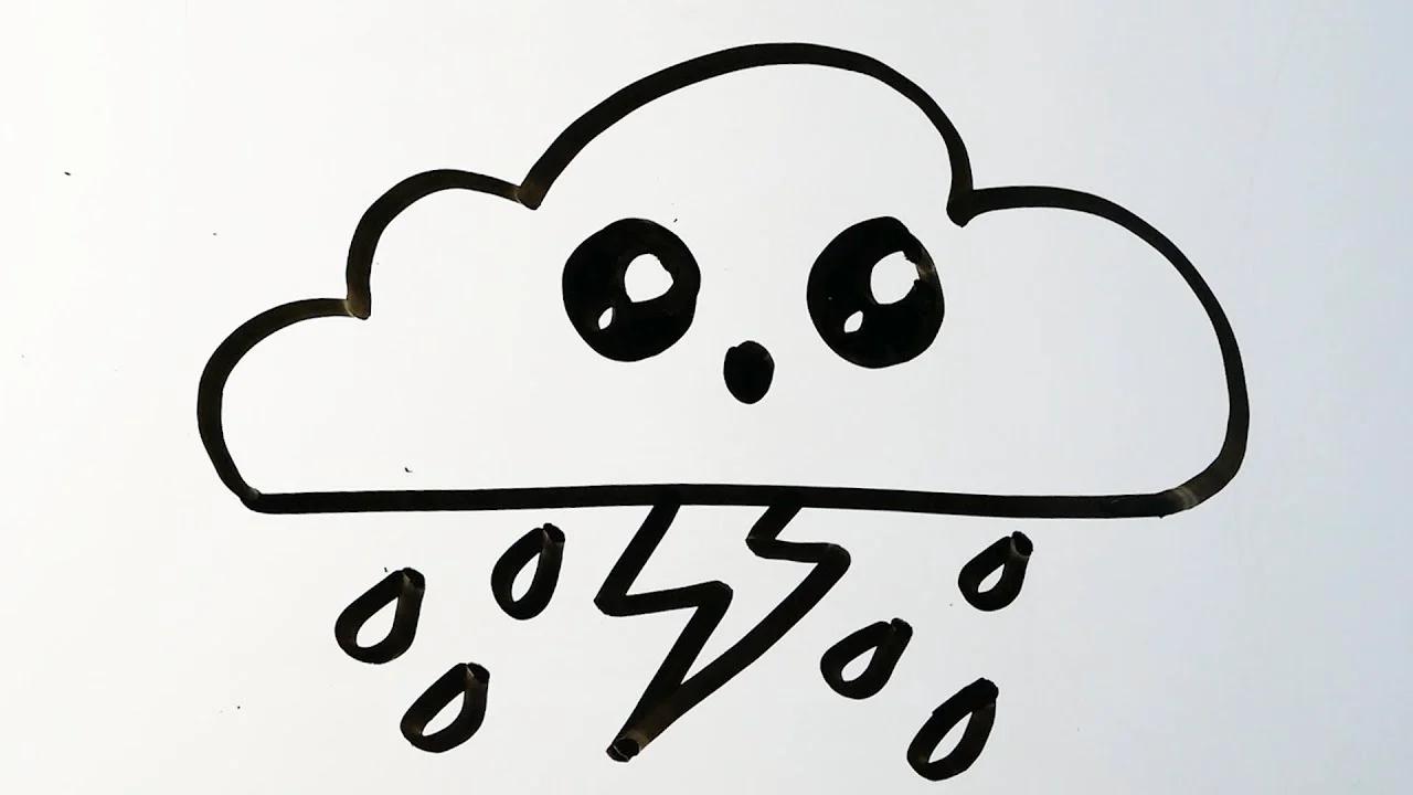 ⛈ How to Draw Cute Thunder Cloud and Rain Emoji Very easy / Whiteboard ...