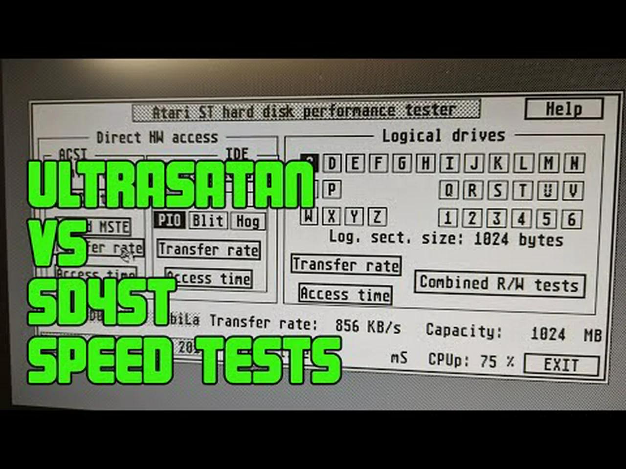 Atari ST UltraSatan vs. SD4ST Speed Test and ACSI2STM