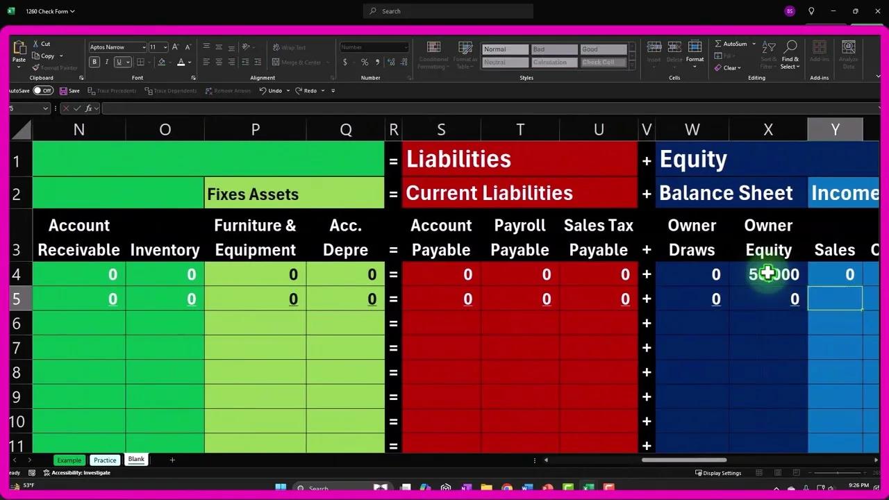 Check Form 1260 Accounting Equation - Excel