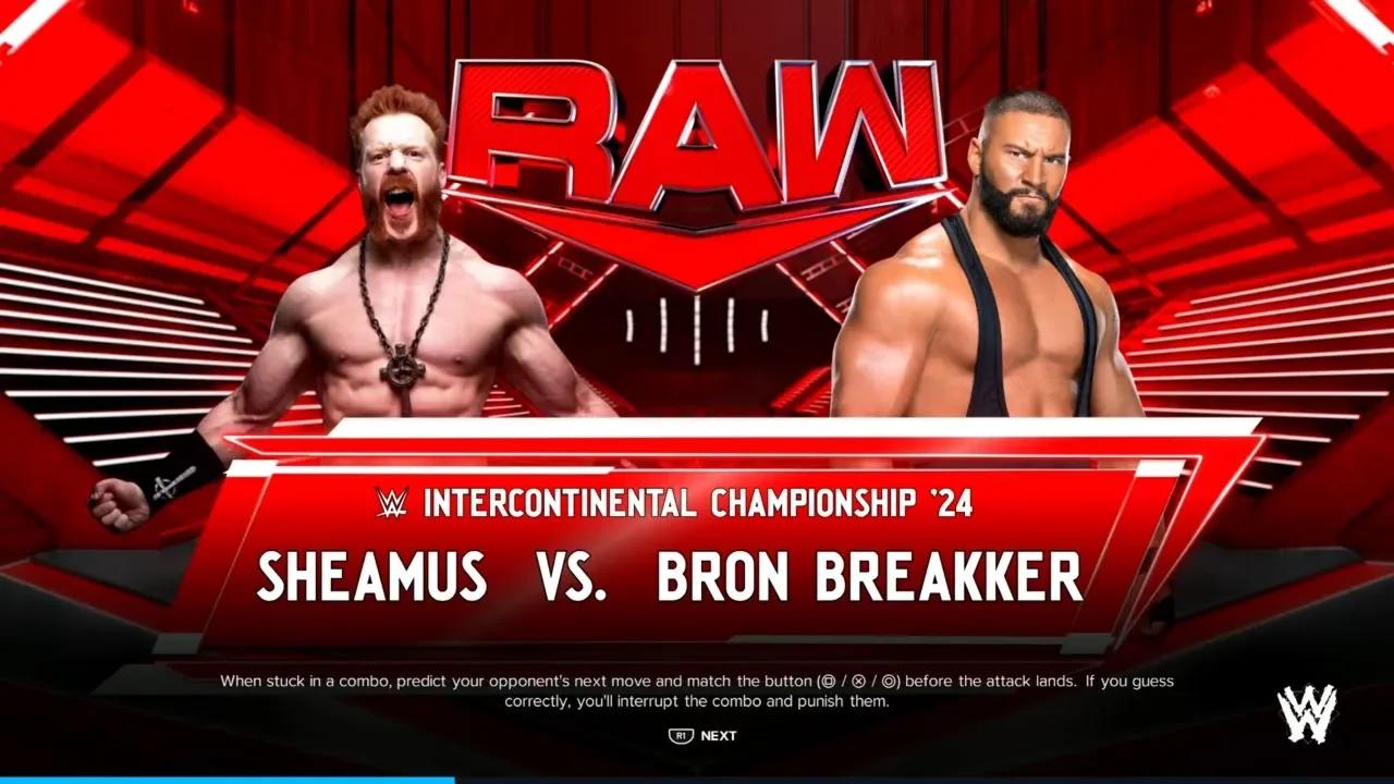 WWE Monday Night Raw Bron Breakker vs Sheamus for the Intercontinental ...