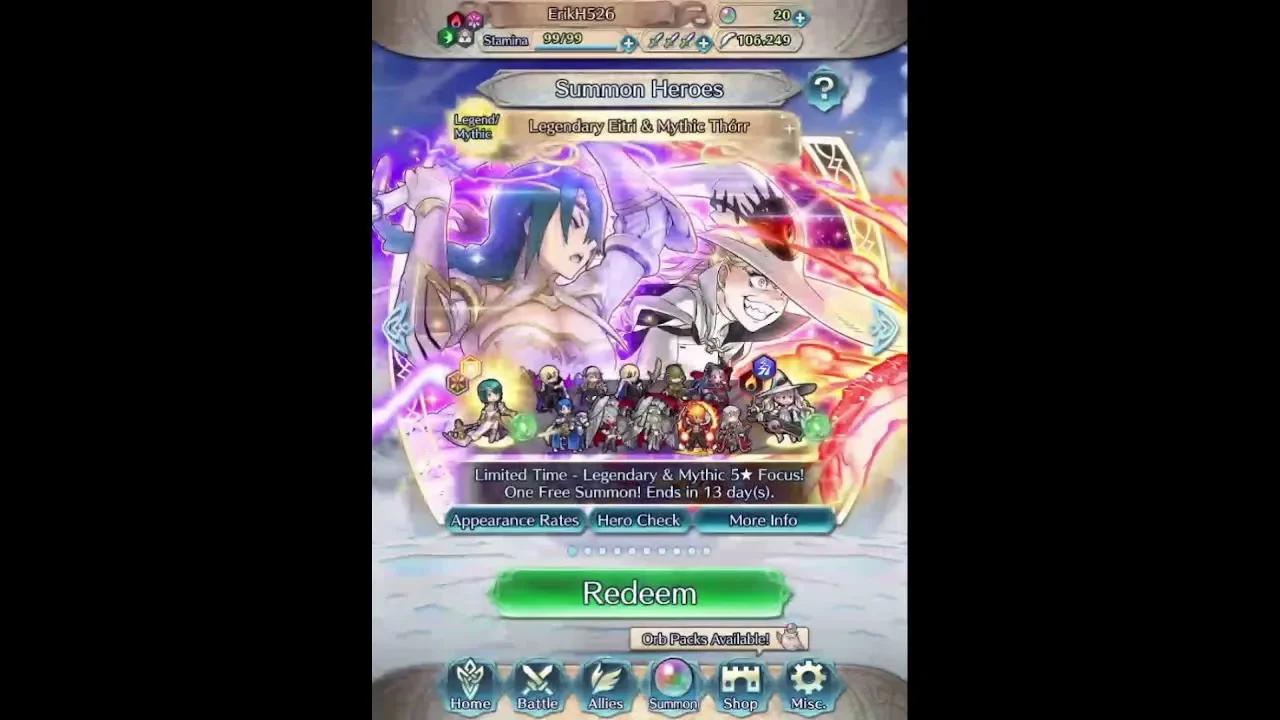 ErikH526- Fire Emblem Heroes - Legendary Eitri & Mythic Thórr Summoning ...