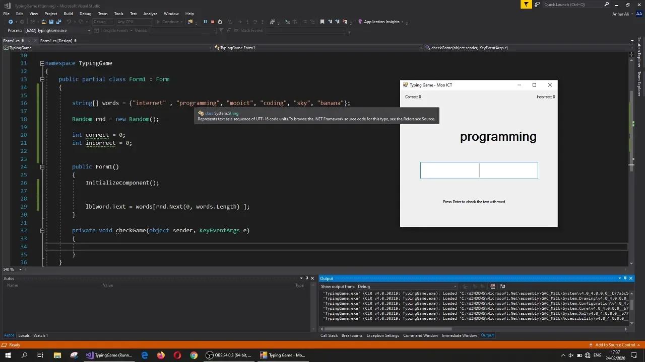 C# Tutorial - How to make a typing game on Windows Form App with Visual ...