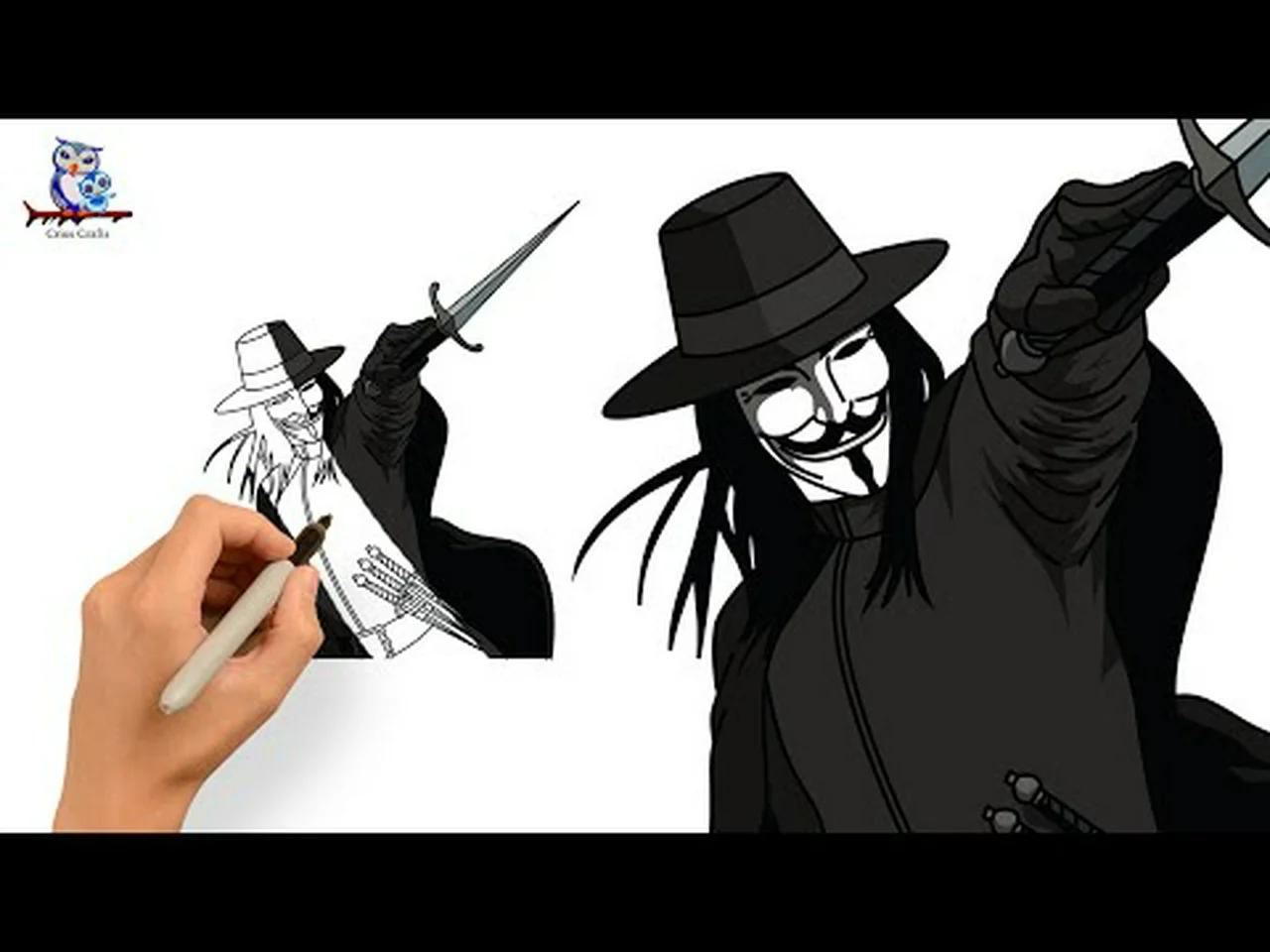 How To Draw V for Vendetta Guy Fawkes Mask - Easy Art Tutorial