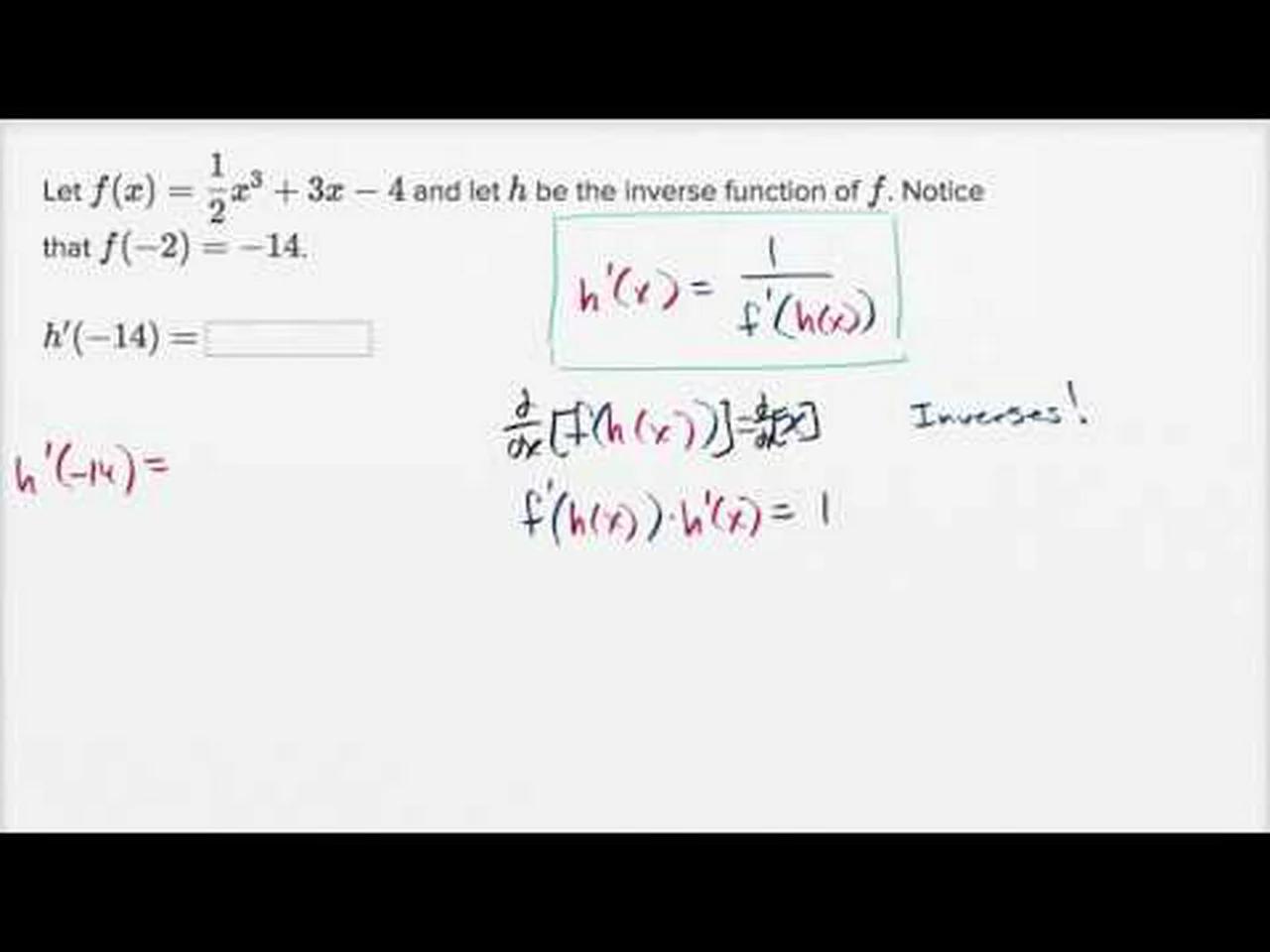 Derivatives of inverse functions: from equation | AP Calculus AB | Khan ...