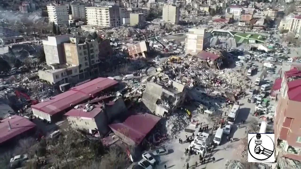 Drone footage shows collapsed buildings in quake-hit Turkish province