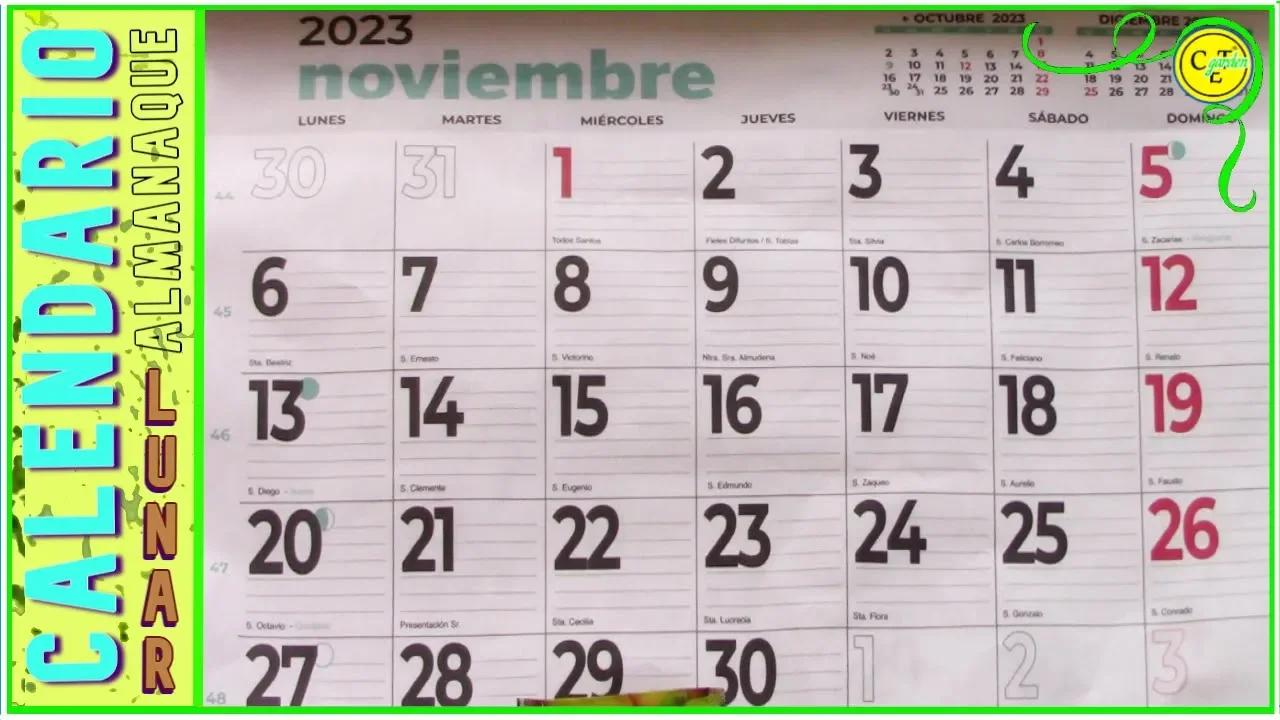 CALENDARIO ALMANAQUE LUNAR NOVIEMBRE 2023