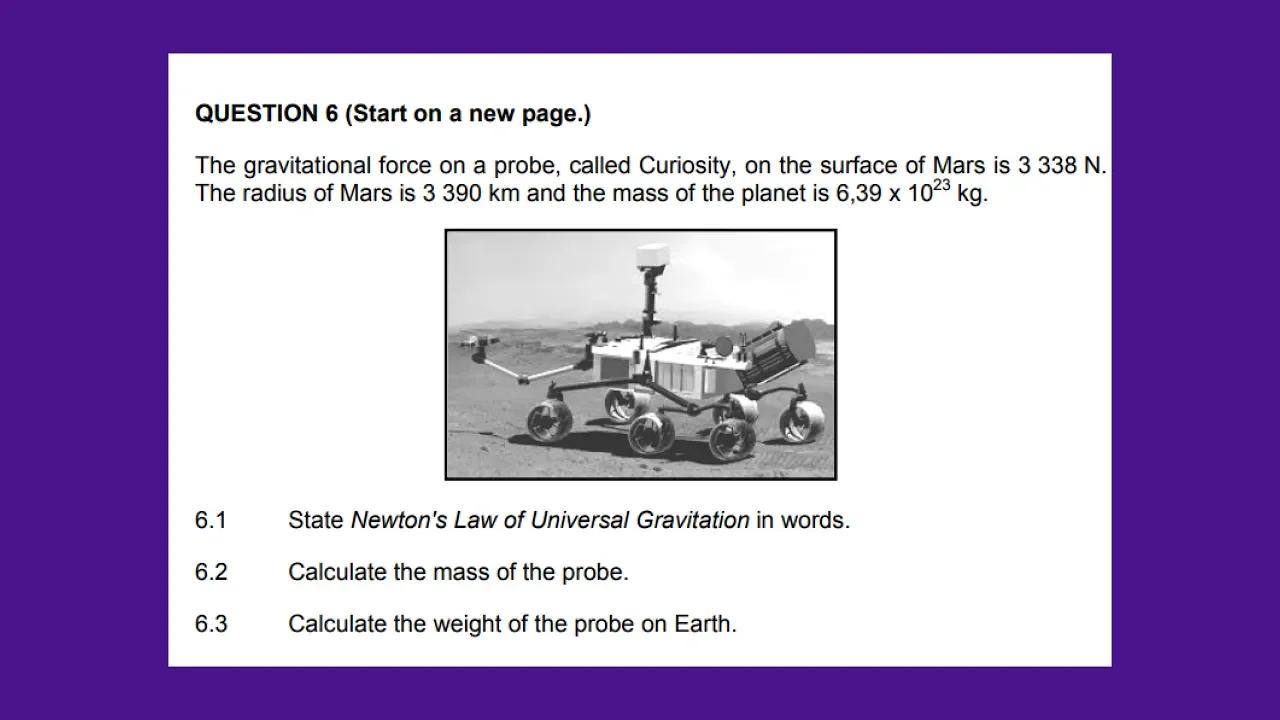 Newtons Law Of Gravitation Grade 11 Physical Science P1 November 2018 Memo