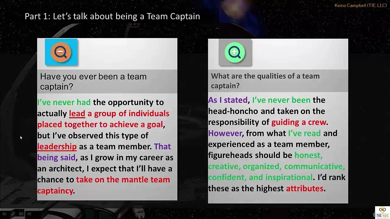 13 Part 1 Team Captain Sample Answers
