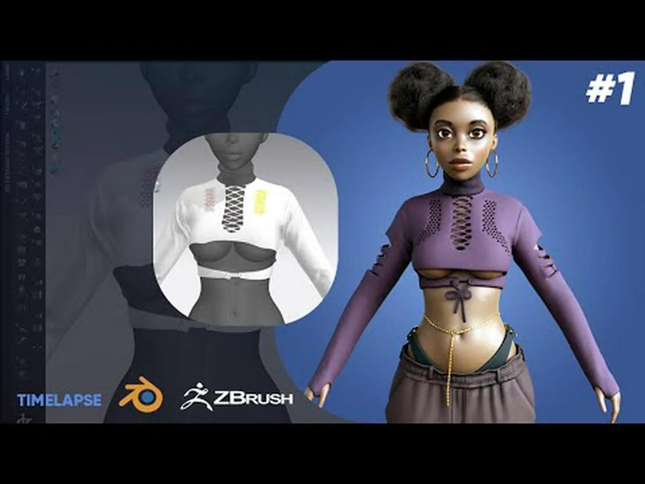 stylized character speedthrough |Part 1 |sculpting base | cloth creation in clo3D | ZBrush |Blender