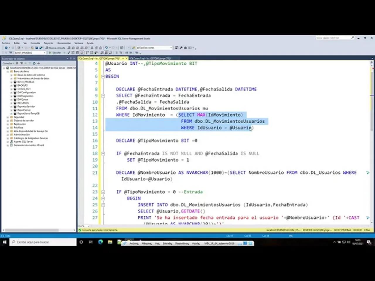 SQL Server Crear Procedimiento para Registro Entradas y Salidas Usuarios