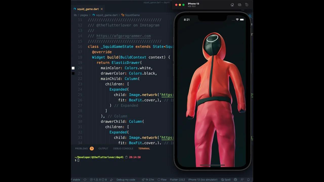Flutter UI | Elastic Drawer Package Example #squidgame