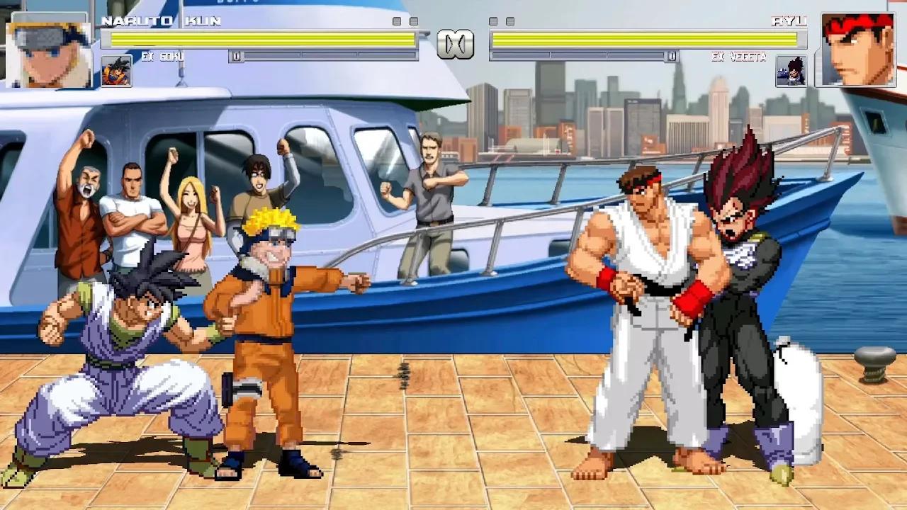NARUTO E GOKU vs VEGETA E RYU LUTA ÉPICA INSANA DE MUGEN!