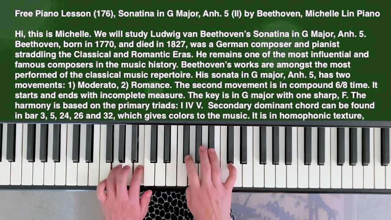Free Piano Lesson (176), Sonatina in G Major, Anh. 5 (II) by Beethoven ...