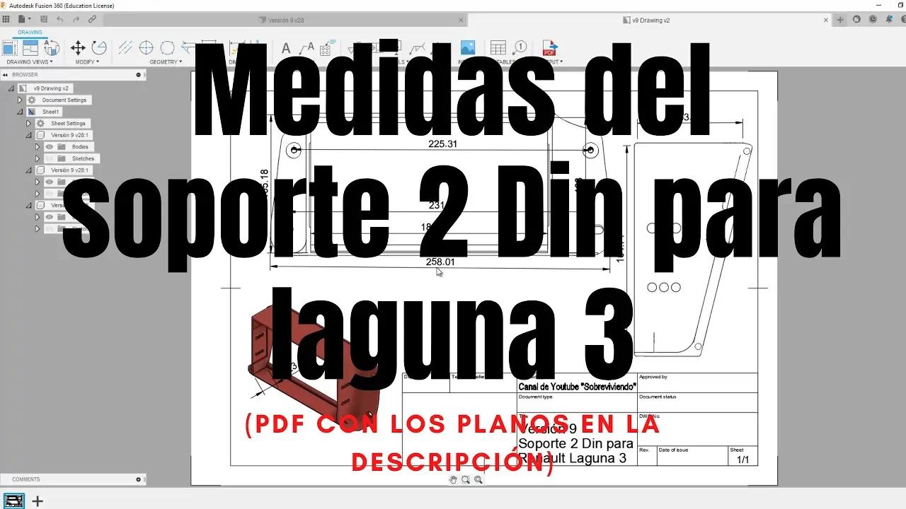 Plano con las medidas soporte 2 Din para Renault Laguna 3