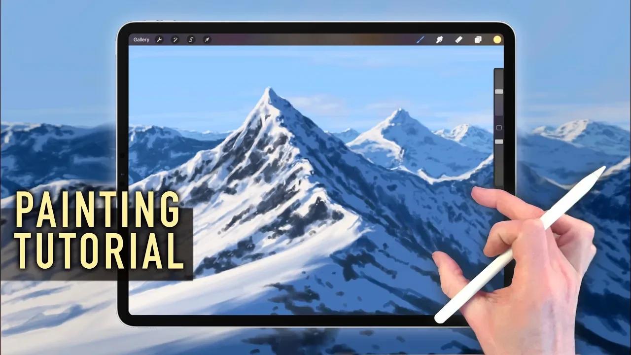 IPAD PAINTING TUTORIAL - Snow Mountain landscape in Procreate